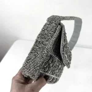 STUDIO 12 | Bags | Nwt Silver Beaded Shoulder Bag Evening Bag Sparkle ...